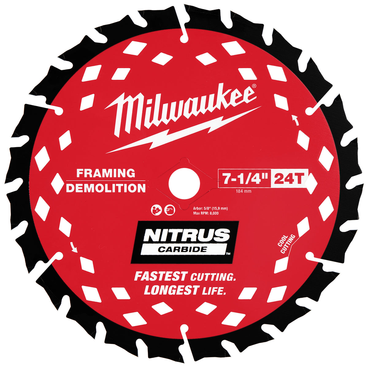 Saw Blade - Milwaukee 7-1/4” 24T NITRUS™ Carbide Framing & Demolition ...