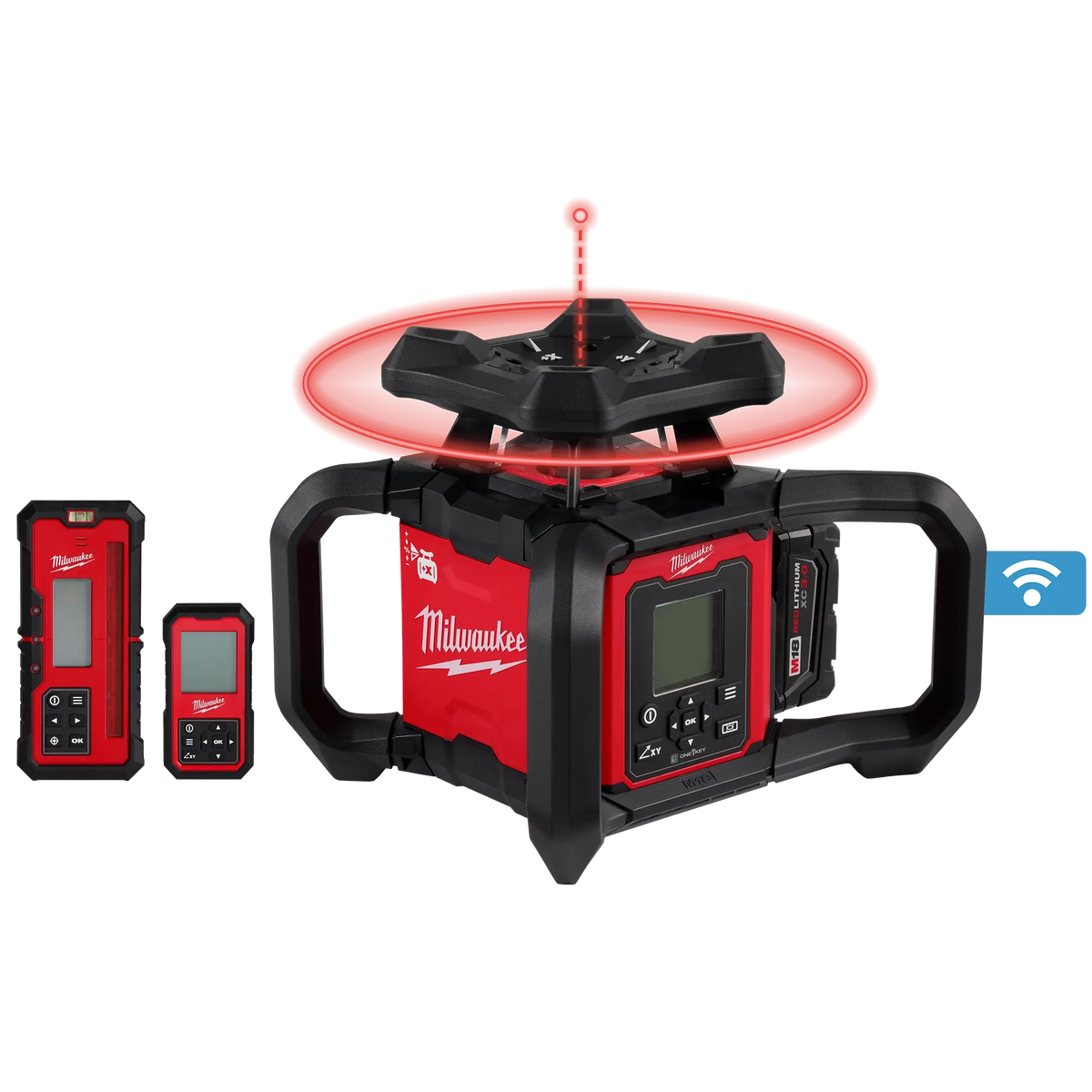 Milwaukee M18™ Red Exterior Dual Slope Rotary Laser Level Kit w/ Recei ...