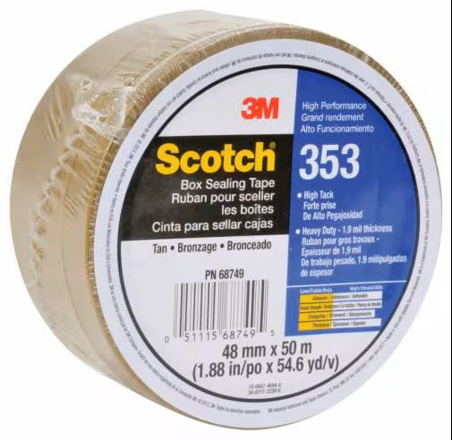 Tape - 3M™ Scotch® Box Sealing Tape, 48 mm x 50 m, 353-48X50-TAN ...
